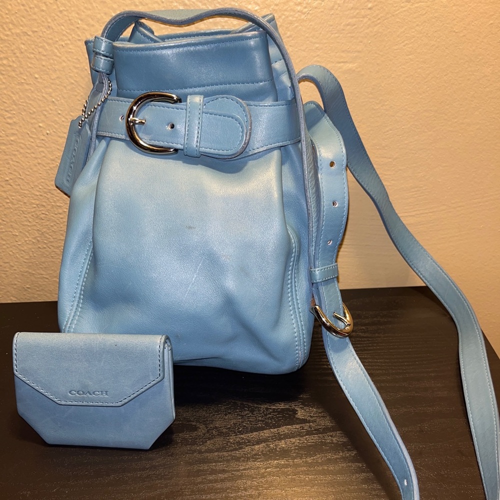 Vintage Coach Belted Closure Blue Leather Crossbody A… - Gem
